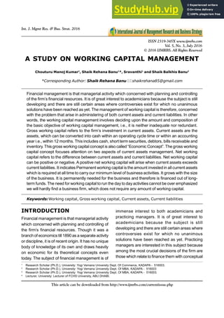 A STUDY ON WORKING CAPITAL MANAGEMENT | PDF