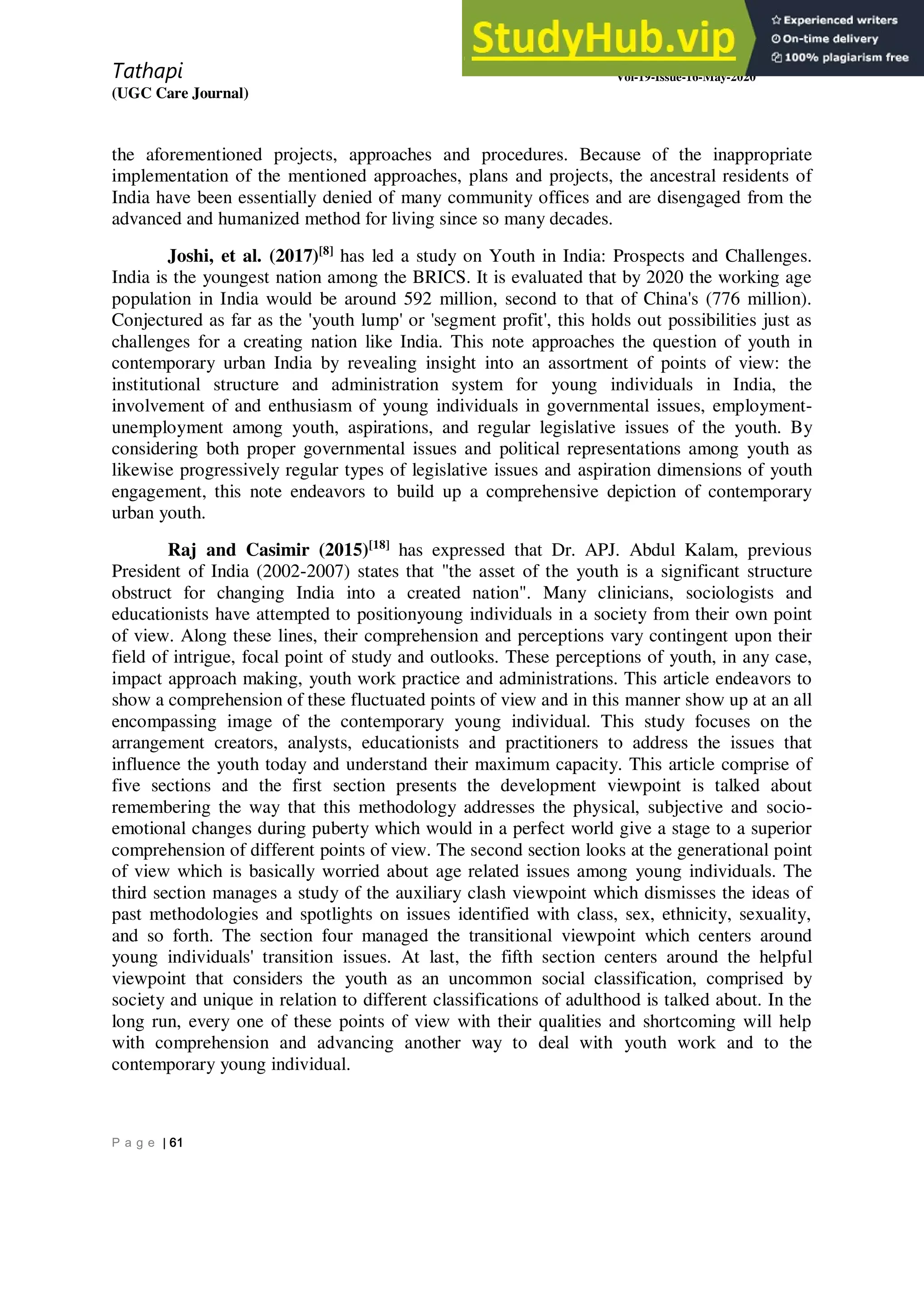 A STUDY ON YOUTH AND THEIR CHALLENGES IN THE 21 St CENTURY | PDF