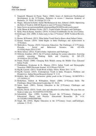 A STUDY ON YOUTH AND THEIR CHALLENGES IN THE 21 St CENTURY | PDF