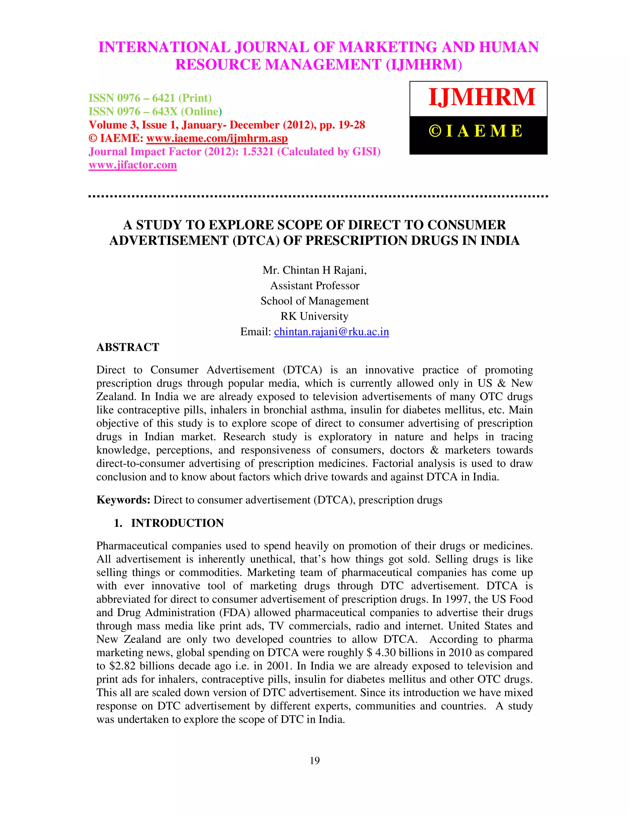 A study to explore scope of direct to consumer advertisement dtca | PDF