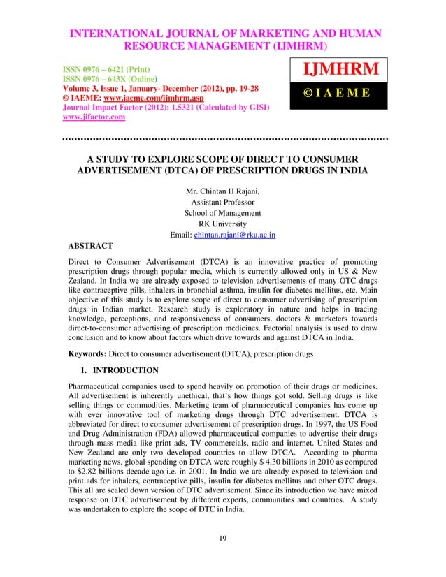 A study to explore scope of direct to consumer advertisement dtca | PDF
