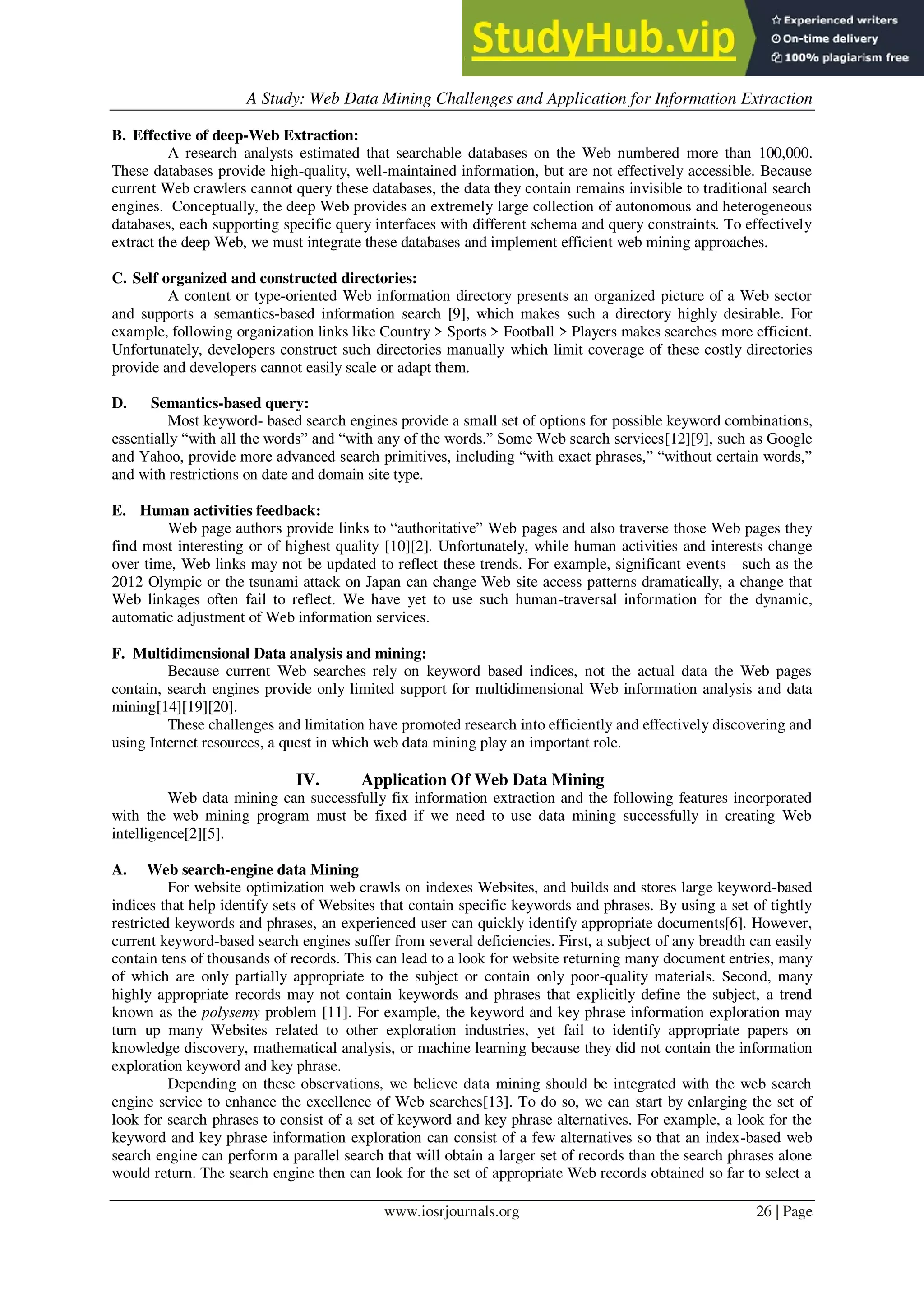 A Study Web Data Mining Challenges And Application For Information Extraction | PDF | Databases ...