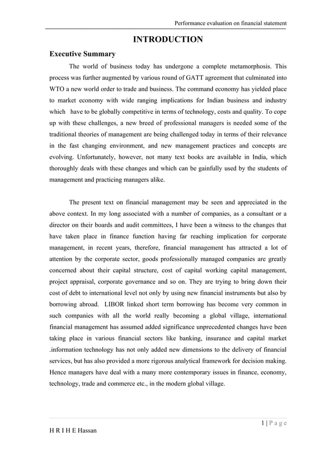 A stuy on interpretation and analysis of ratio analysis and performance evaluation conducted at ...