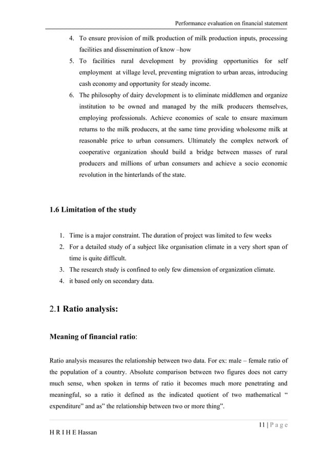 A stuy on interpretation and analysis of ratio analysis and performance evaluation conducted at ...