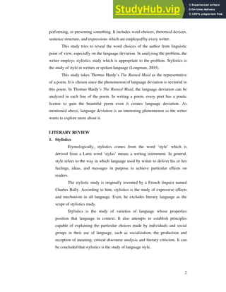 A Stylistic Study Of Language Deviation In Thomas Hardy Poem | PDF