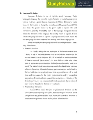 A Stylistic Study Of Language Deviation In Thomas Hardy Poem | PDF