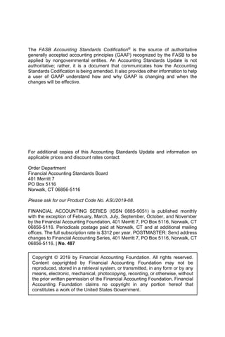 ACCOUNTING STANDARDS UPDATE 2019-08 - Nov 2019 | PDF