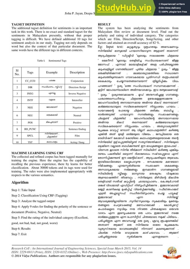 A Subjective Feature Extraction For Sentiment Analysis In Malayalam Language Pdf Technology