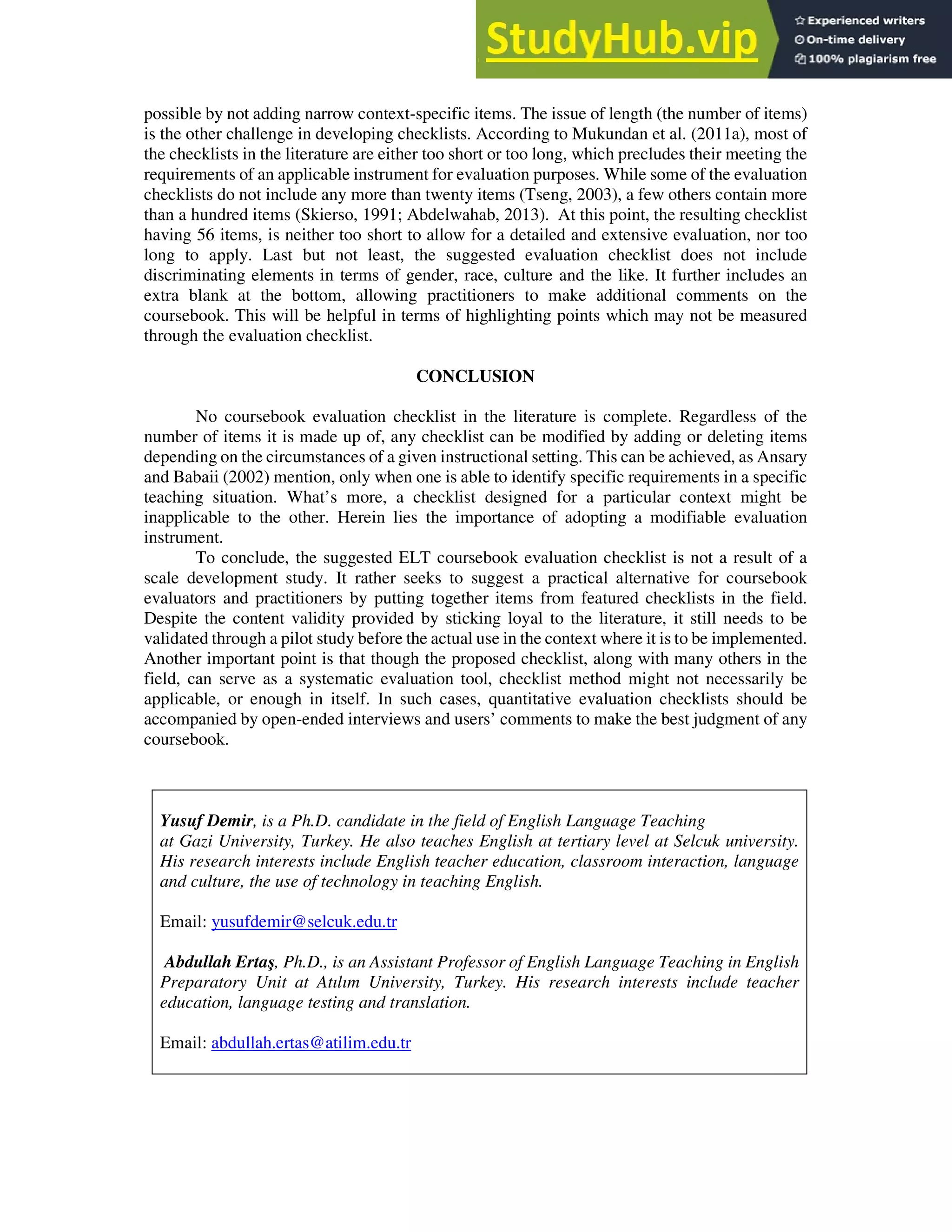 A Suggested Eclectic Checklist For ELT Coursebook Evaluation | PDF