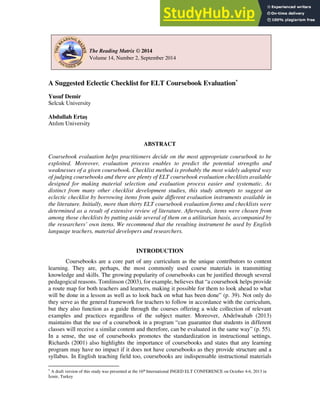 A Suggested Eclectic Checklist For ELT Coursebook Evaluation | PDF