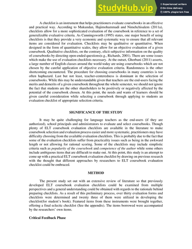 A Suggested Eclectic Checklist For ELT Coursebook Evaluation | PDF