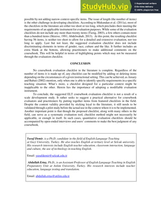 A Suggested Eclectic Checklist For ELT Coursebook Evaluation | PDF