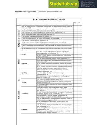 A Suggested Eclectic Checklist For ELT Coursebook Evaluation | PDF