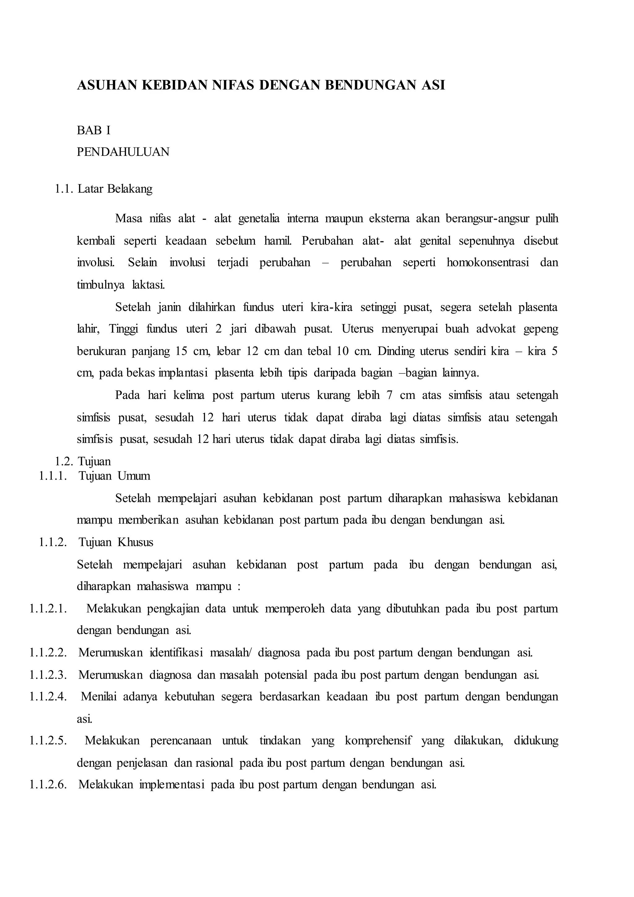 Asuhan kebidan nifas dengan bendungan asi | DOCX