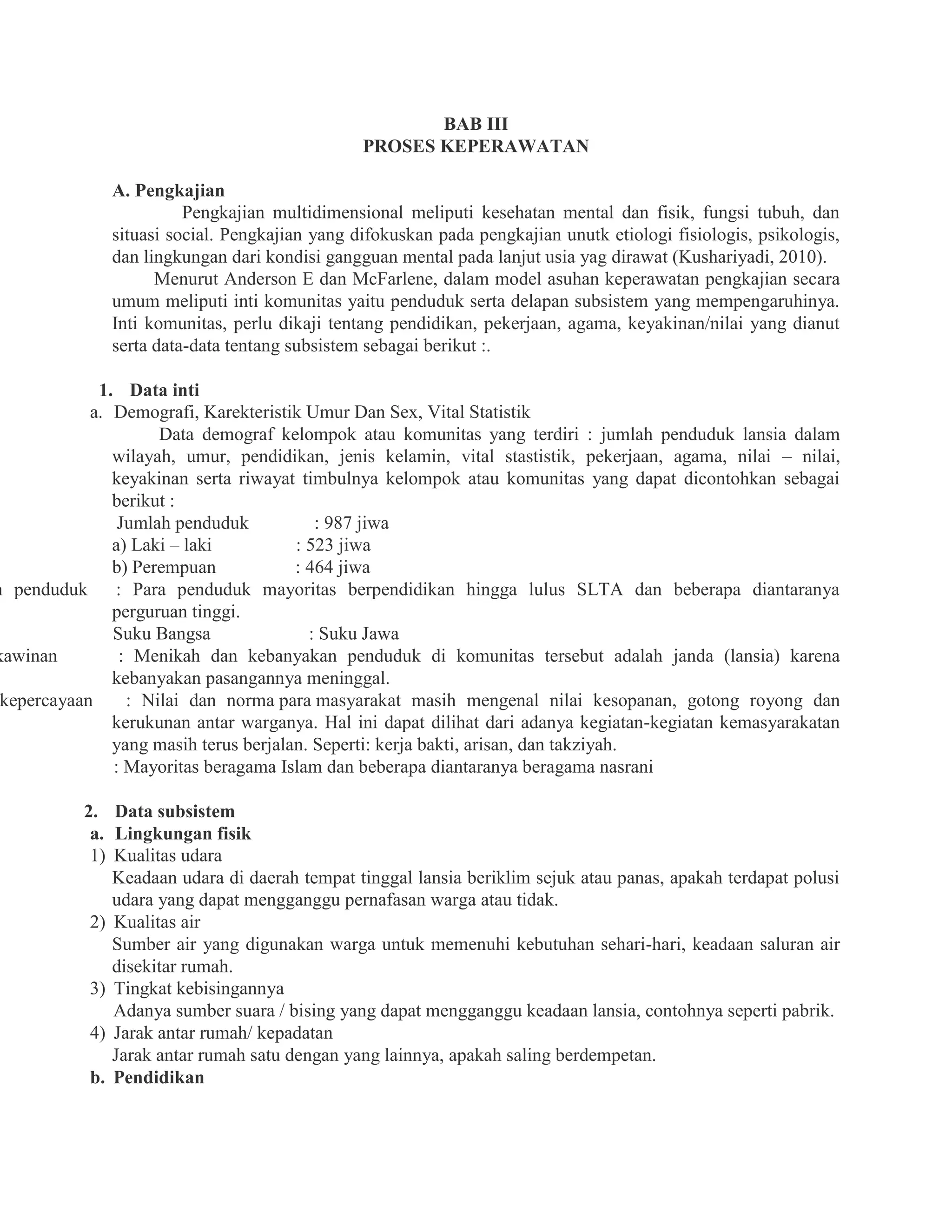 Asuhan keperawatan komunitas kelompok khusus lansia | DOCX