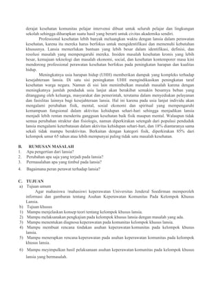 Asuhan keperawatan komunitas kelompok khusus lansia | DOCX