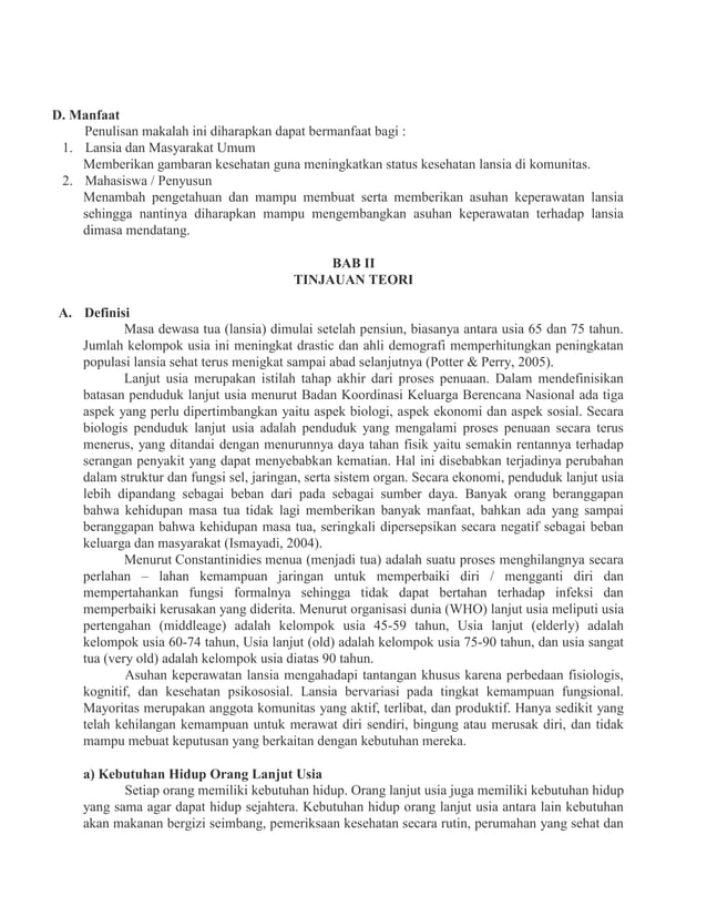 Asuhan keperawatan komunitas kelompok khusus lansia | DOCX