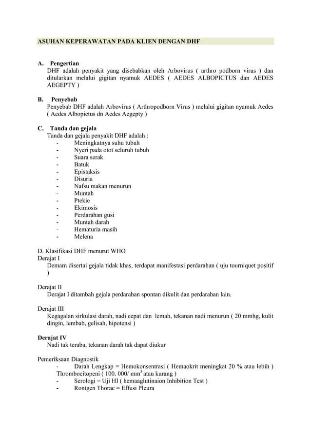 Asuhan keperawatan pada klien dengan dhf | PDF