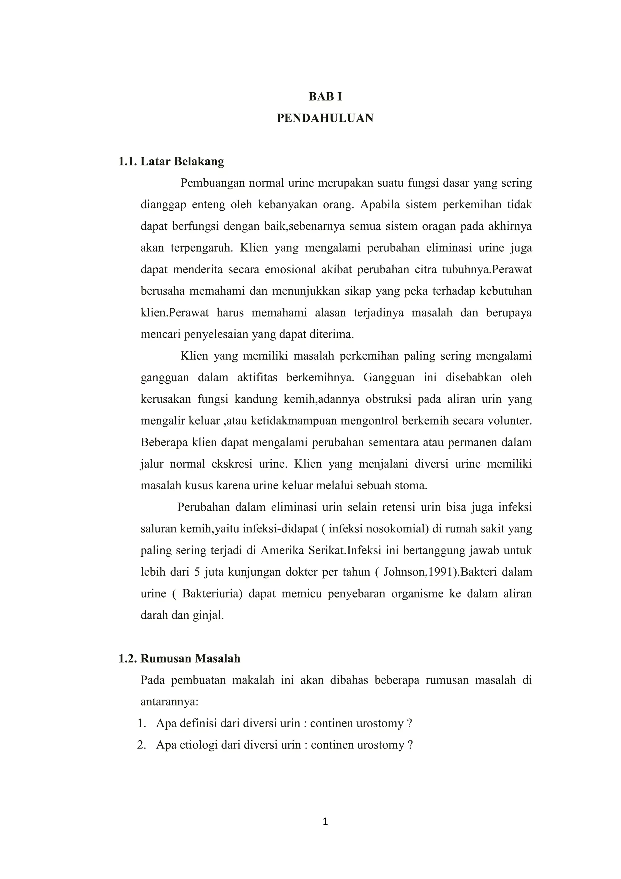 Asuhan keperawatan pada klien dengan gangguan continent urostomy | DOCX