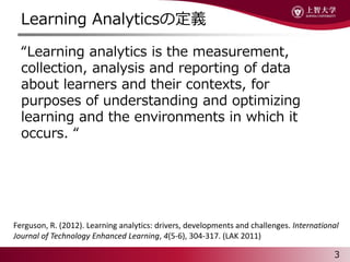 Mini lecture on Learning Analytics | PPTX | Educational Assessment | Education
