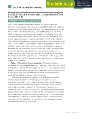 A Summary Of Nine Key Studies Multi-Tier Intervention And Response To ...