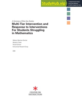 A Summary Of Nine Key Studies Multi-Tier Intervention And Response To Interventions For Students ...