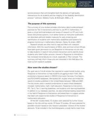 A Summary Of Nine Key Studies Multi-Tier Intervention And Response To Interventions For Students ...