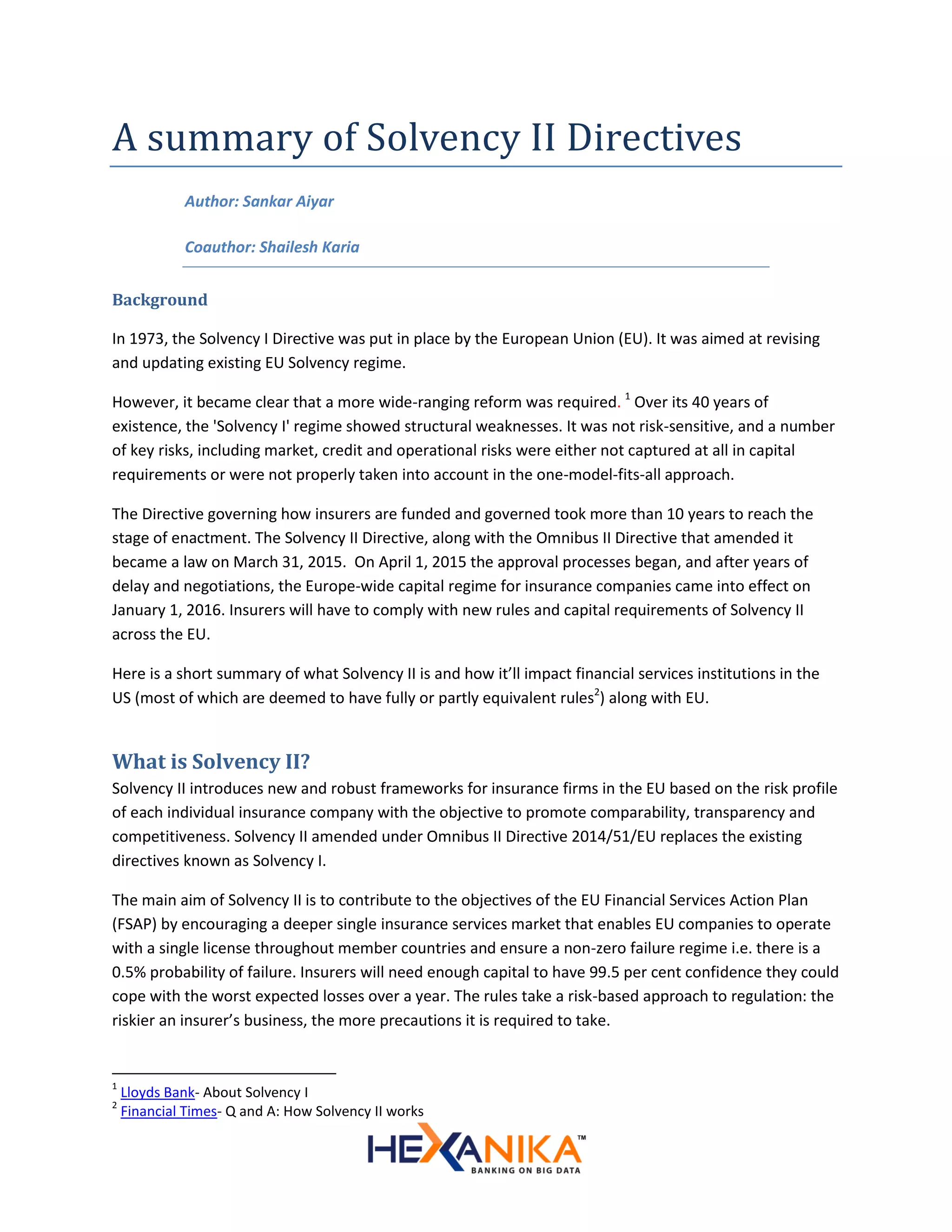 A summary of solvency ii directives | PDF