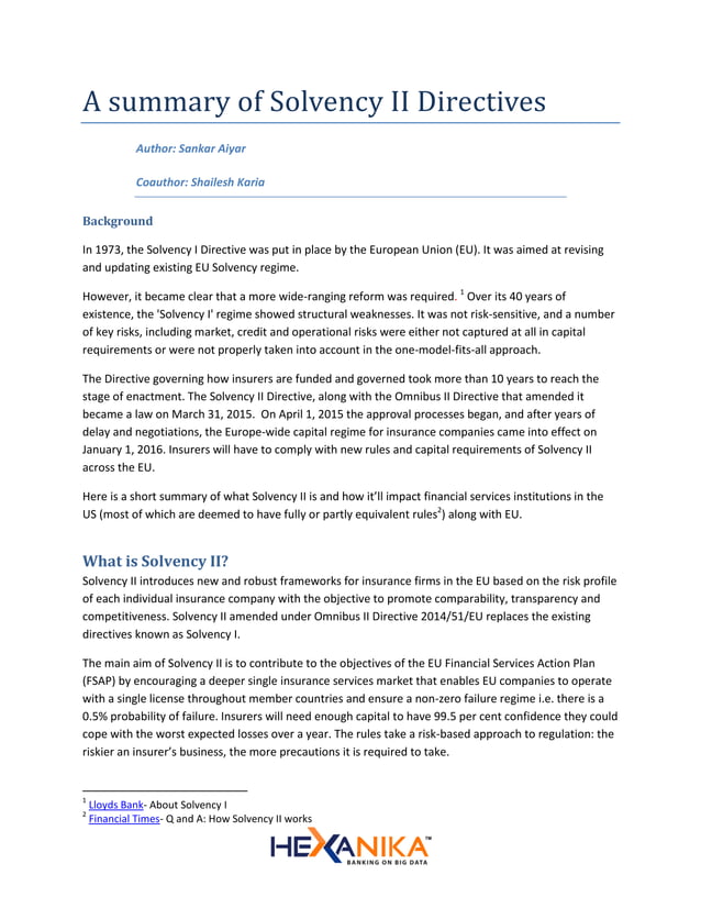 A summary of solvency ii directives | PDF