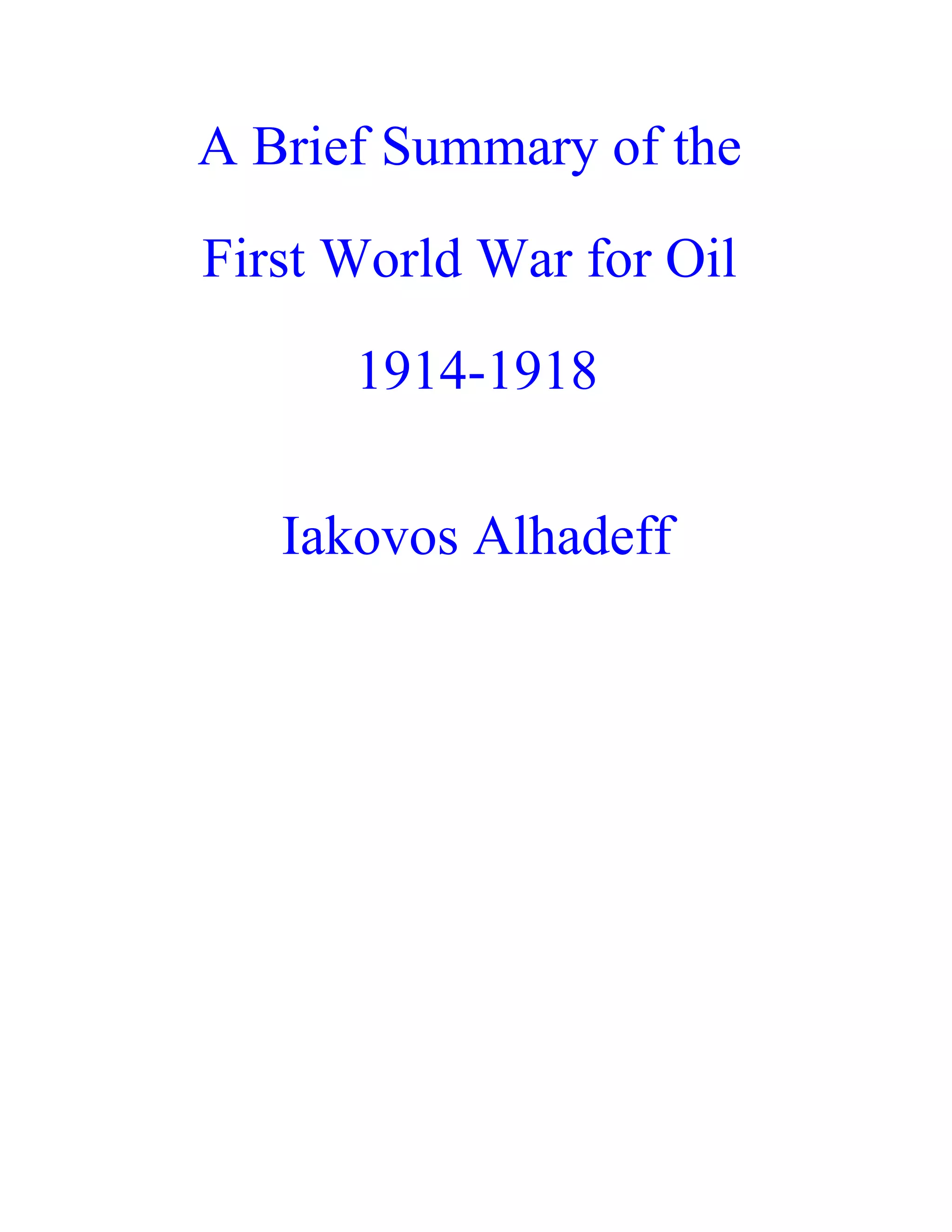 A Brief Summary of the First World War for Oil | DOC