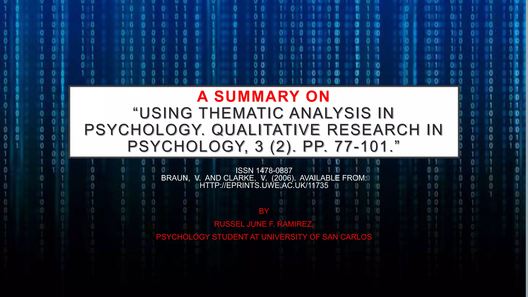 A Summary on "Using Thematic Analysis in Psychology" | PPT
