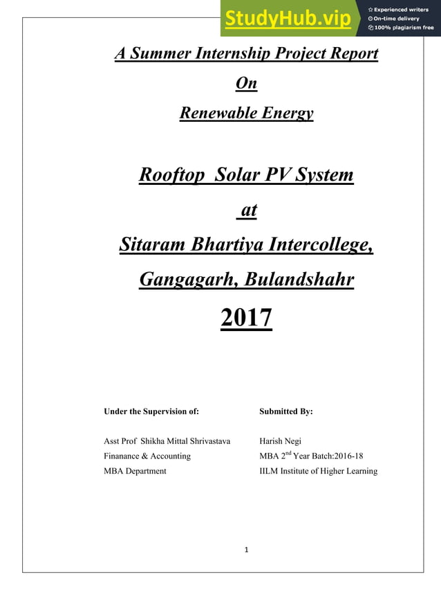 A Summer Internship Project Report On Renewable Energy | PDF | Power ...