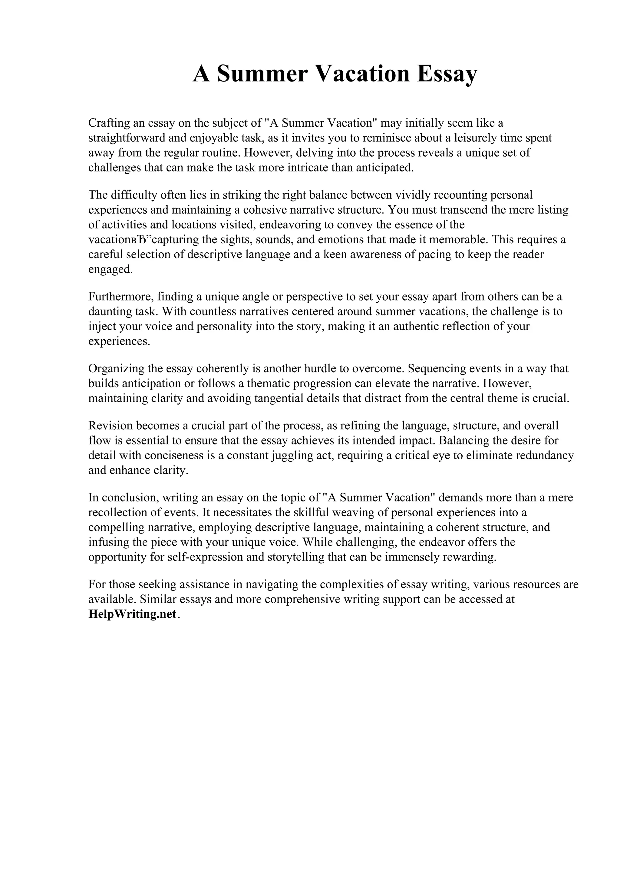 A Summer Vacation Essay | PDF