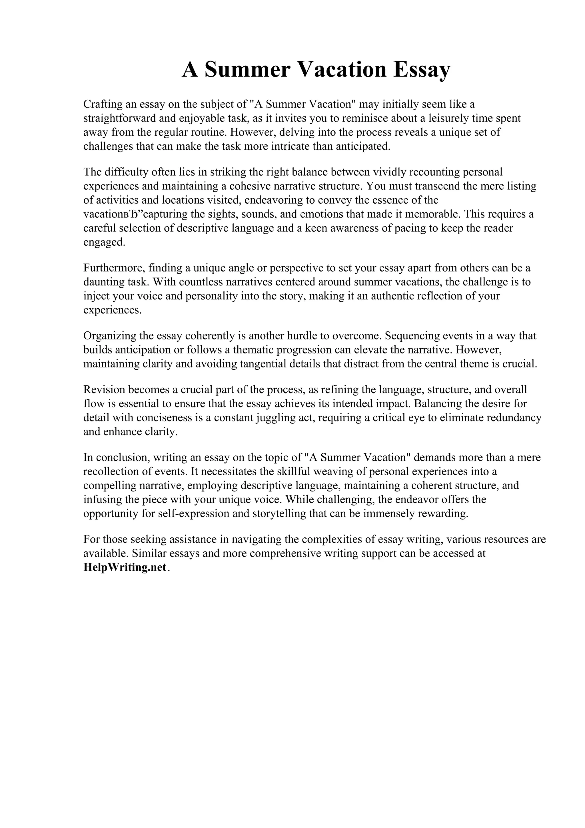 A Summer Vacation Essay | PDF