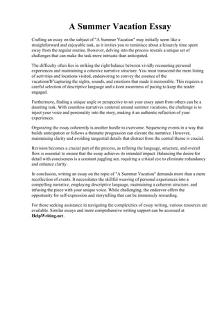 A Summer Vacation Essay | PDF