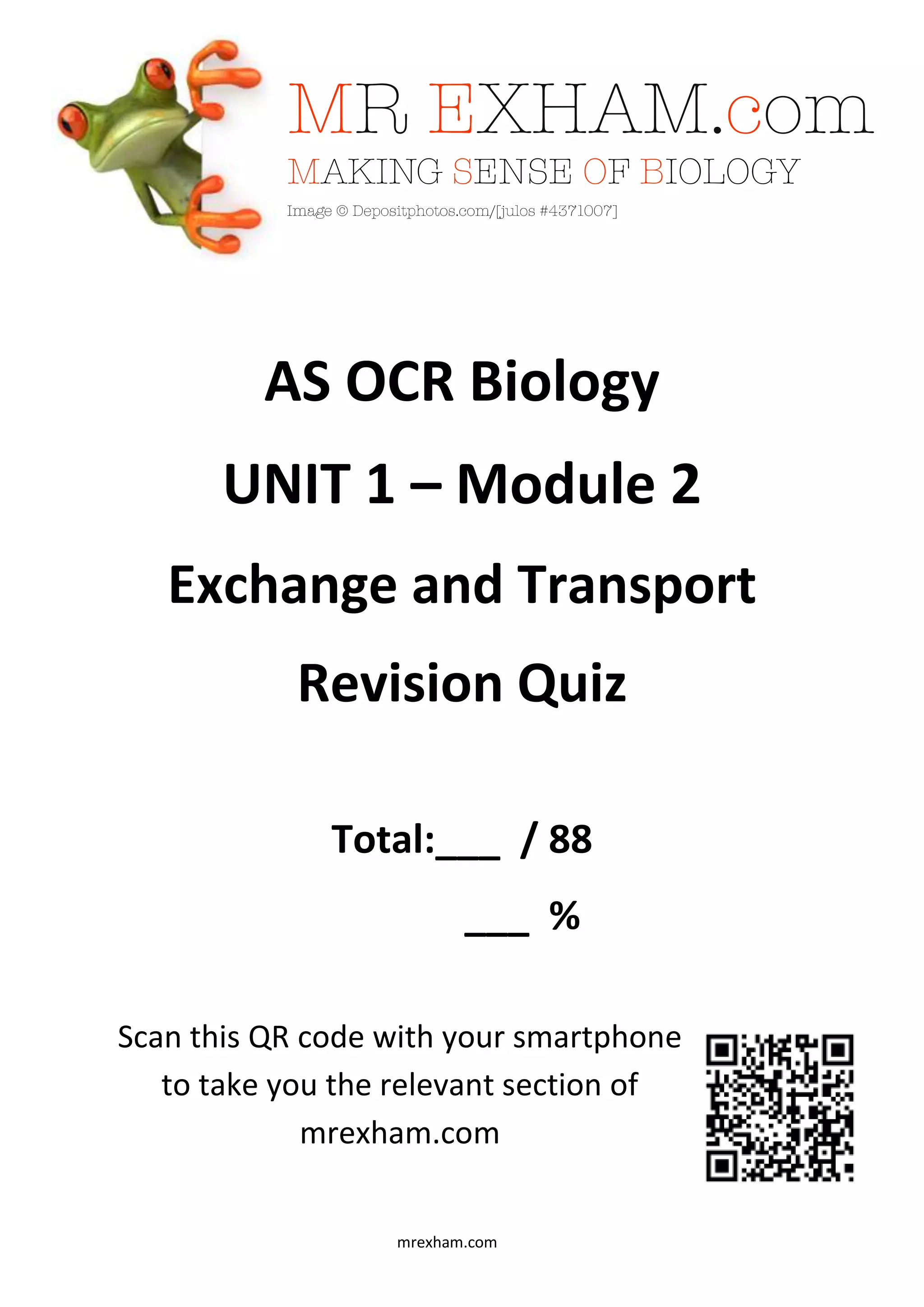 AS OCR Biology - Unit 1 Module 2 Revision Test | DOCX