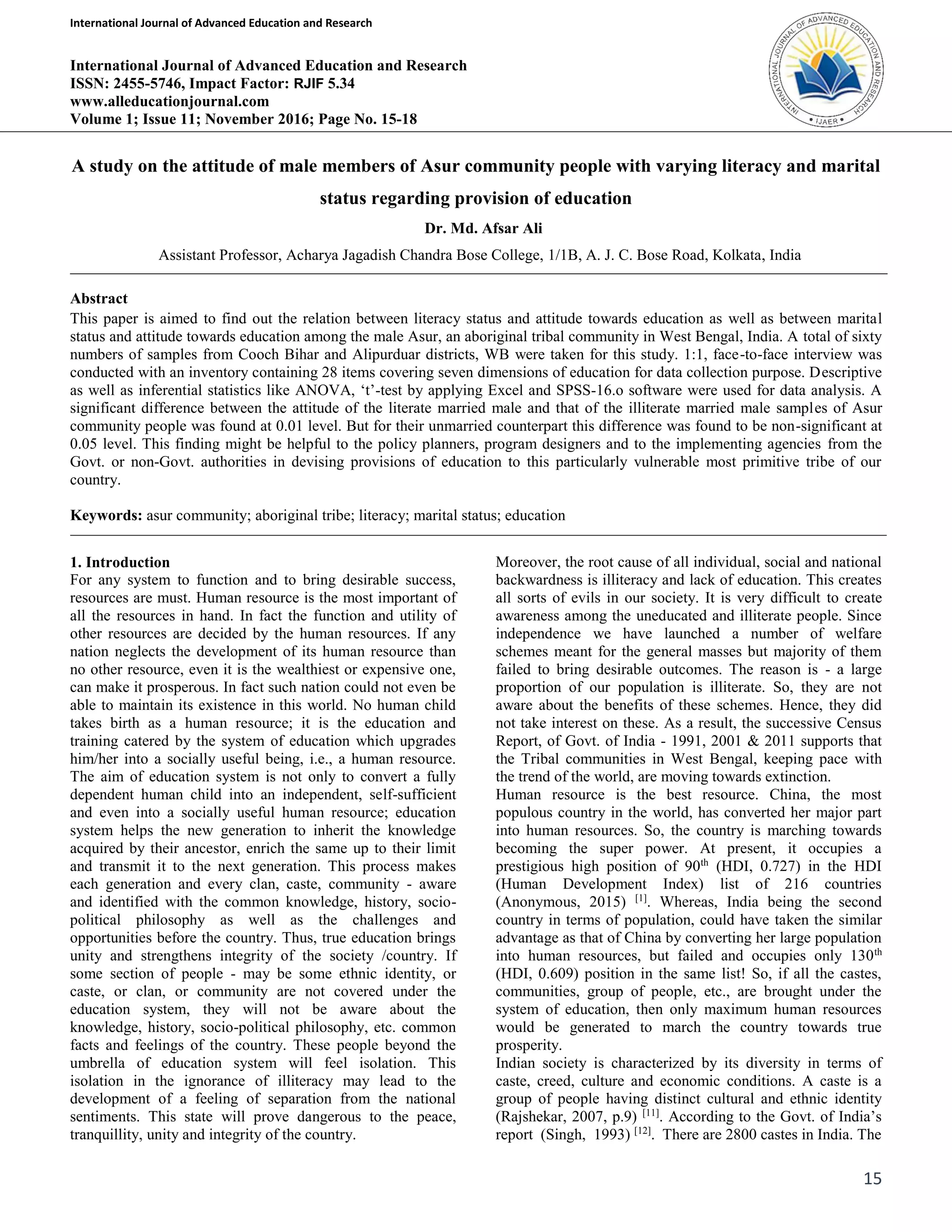 Asur community peoples' attitude towards education | PDF