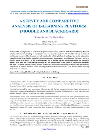 A SURVEY AND COMPARETIVE ANALYSIS OF E-LEARNING PLATFORM (MOODLE AND ...