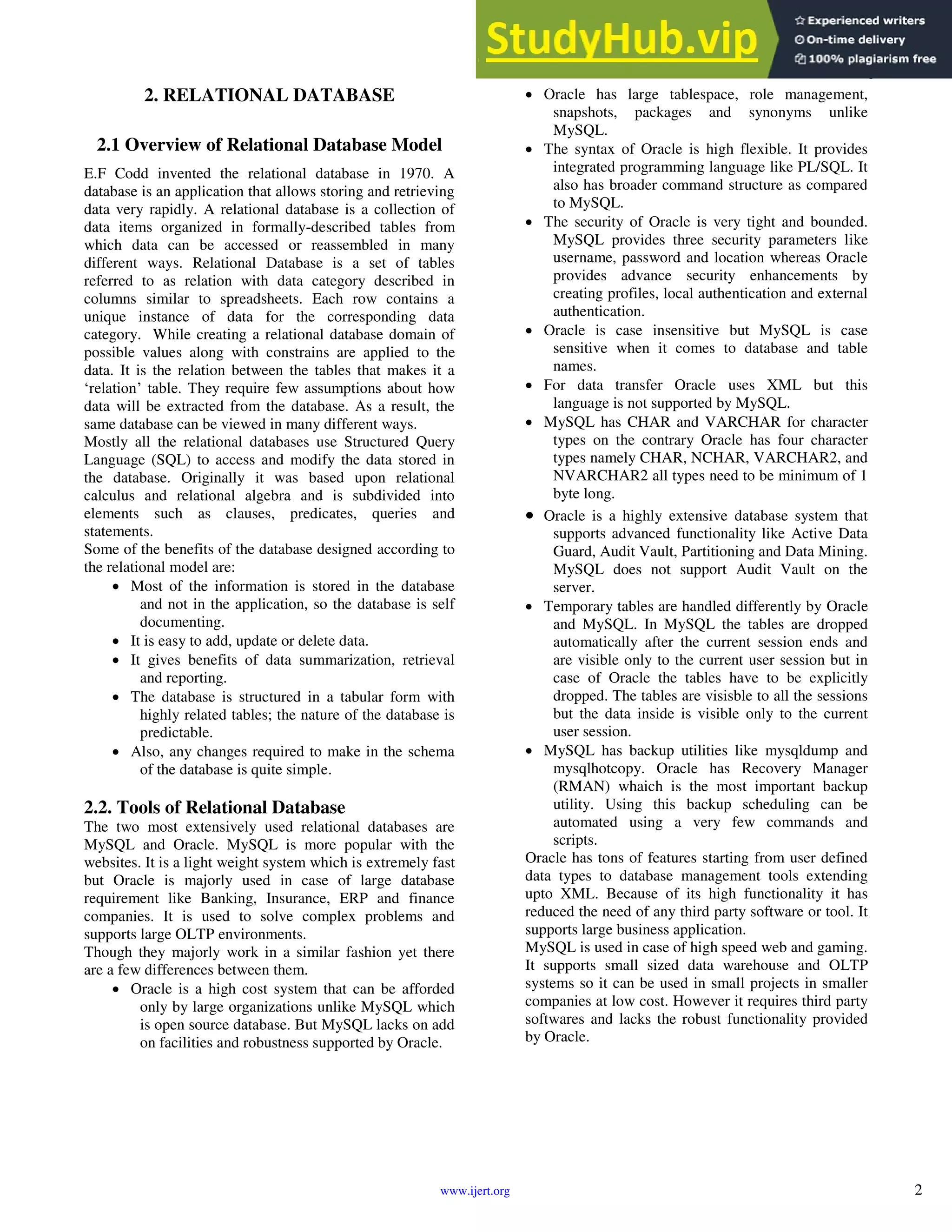 A Survey And Comparison Of Relational And Non-Relational Database | PDF