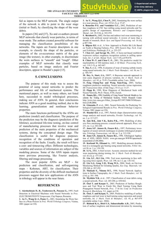 A SURVEY OF ARTIFICIAL NEURAL NETWORKS APPLICATIONS IN WEAR AND MANUFACTURING PROCESSES | PDF