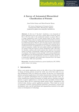 A Survey Of Automated Hierarchical Classification Of Patents | PDF