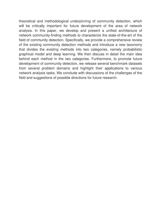 A Survey Of Community Detection Approaches From Statistical Modeling To Deep Learning Pdf