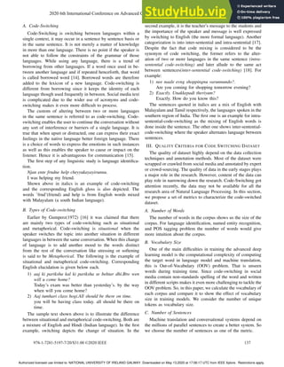 A Survey Of Current Datasets For Code-Switching Research | PDF