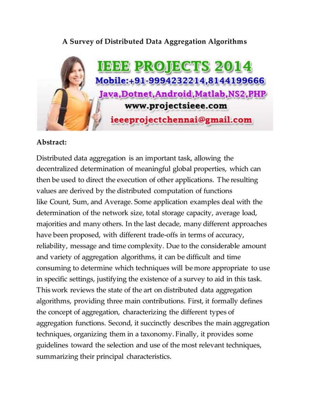 A survey of distributed data aggregation algorithms | PDF