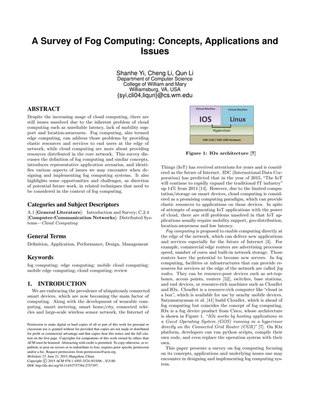 A survey of fog computing concepts applications and issues | PDF