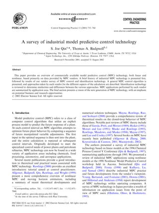 A survey of industrial model predictive control technology (2003) | PDF