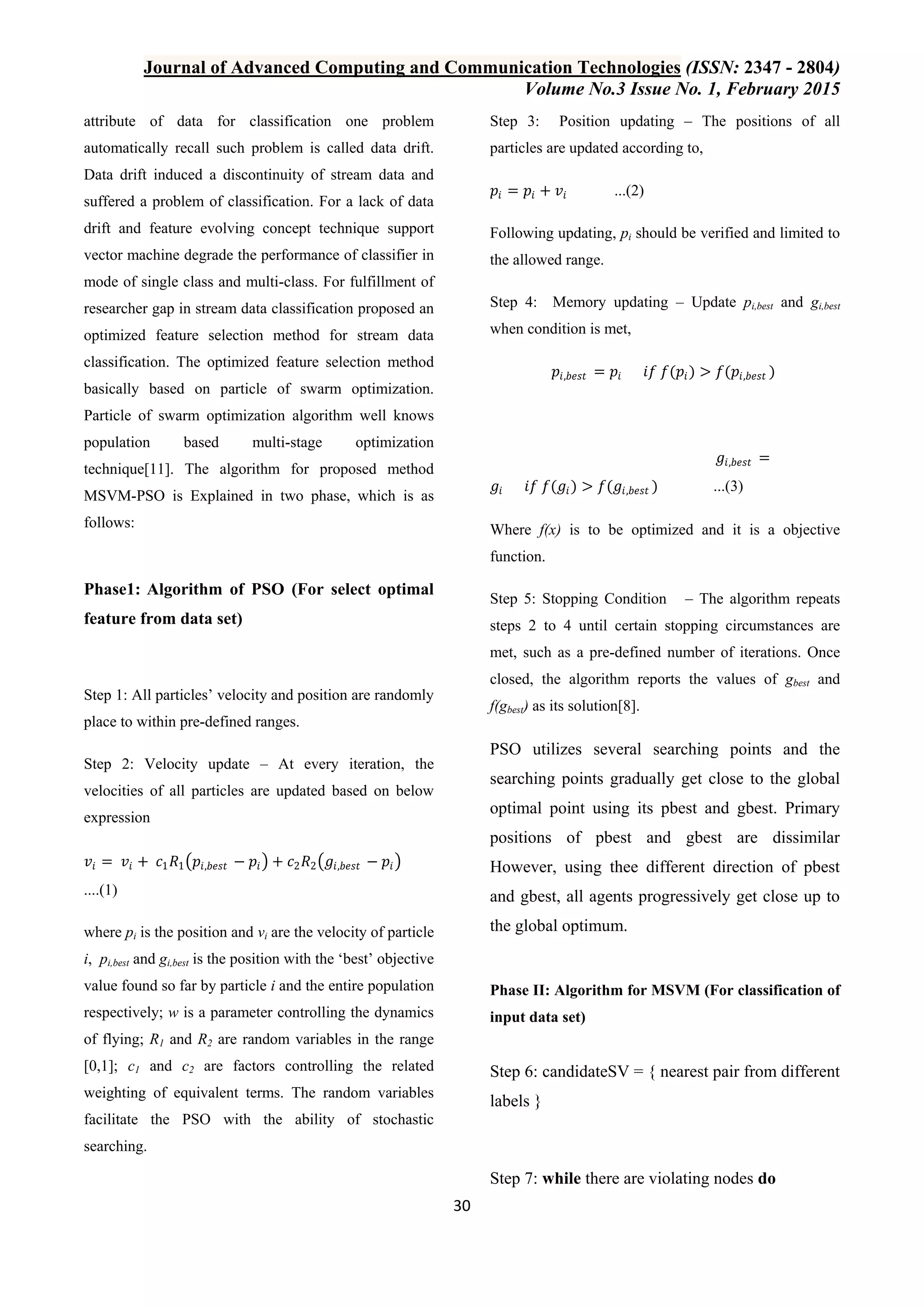 A Survey Of Modified Support Vector Machine Using Particle Of Swarm Optimization For Data
