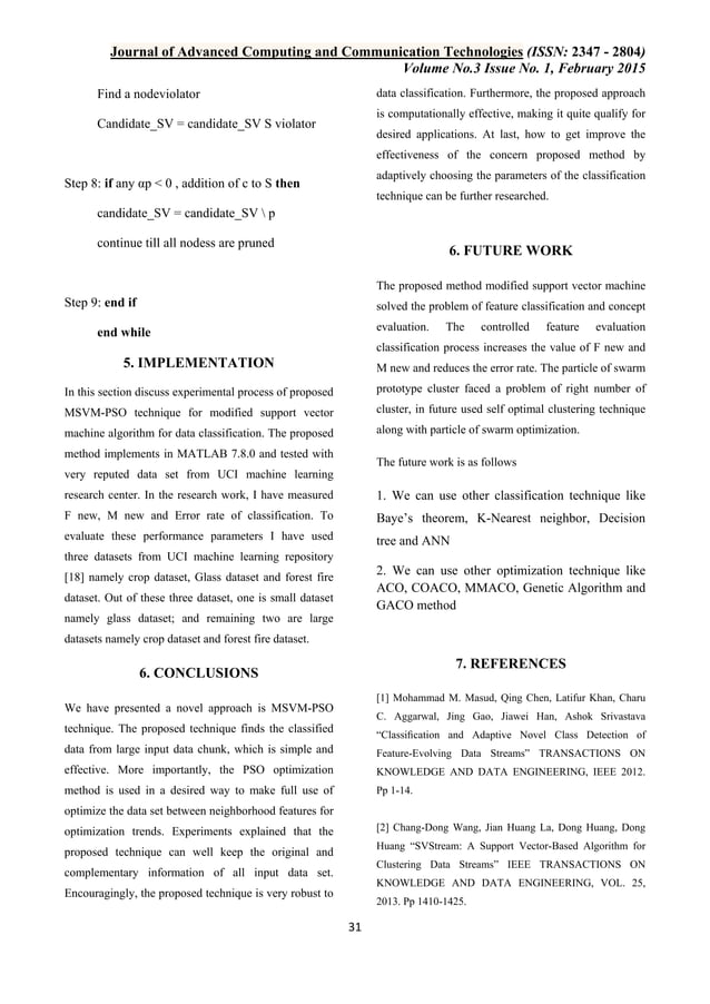 A Survey Of Modified Support Vector Machine Using Particle Of Swarm Optimization For Data