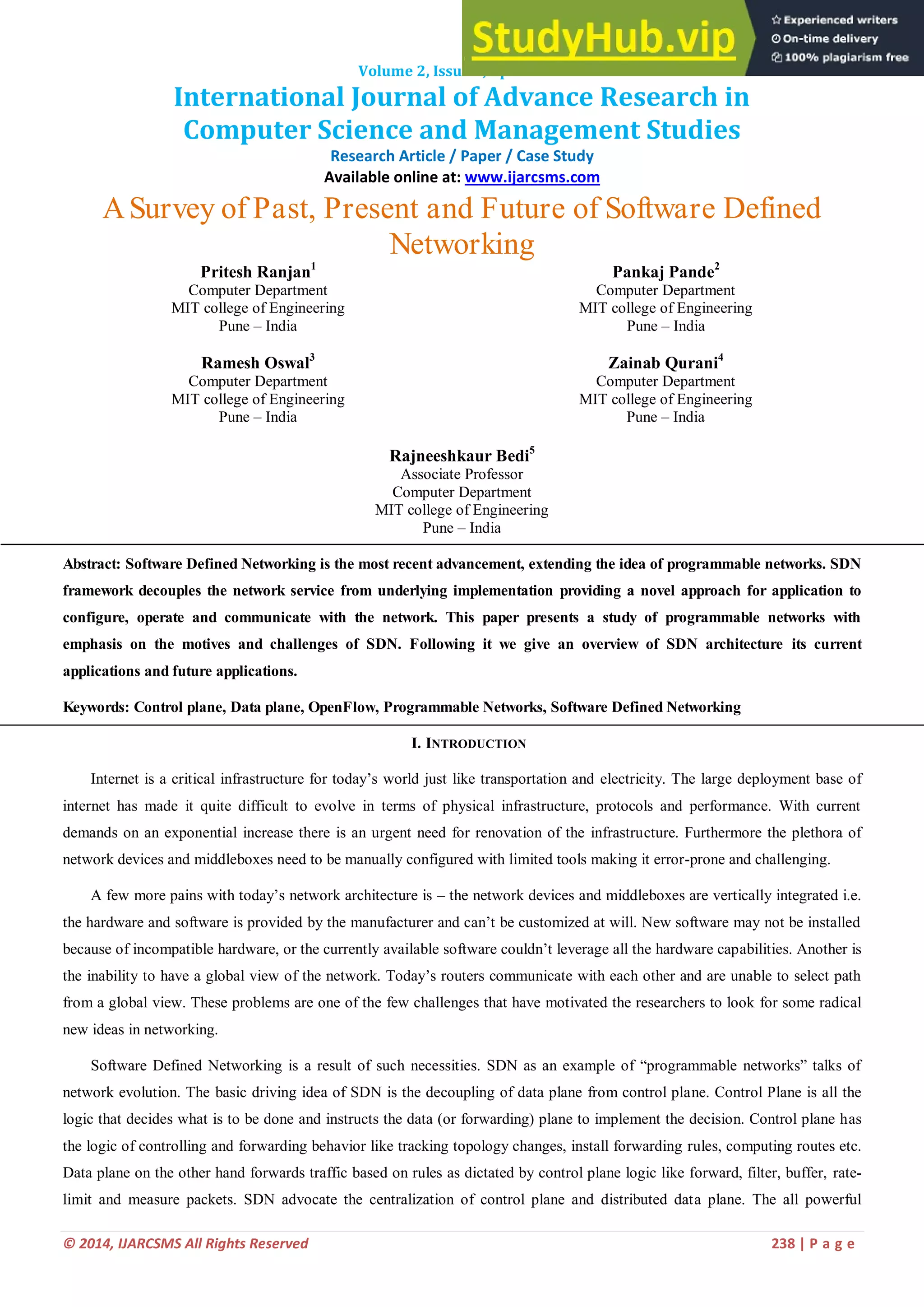 A Survey of Past, Present and Future of Software Defined Networking.pdf | Computer Networking ...