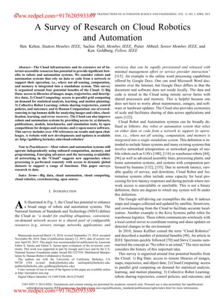 A survey of research on cloud robotics and automation | PDF